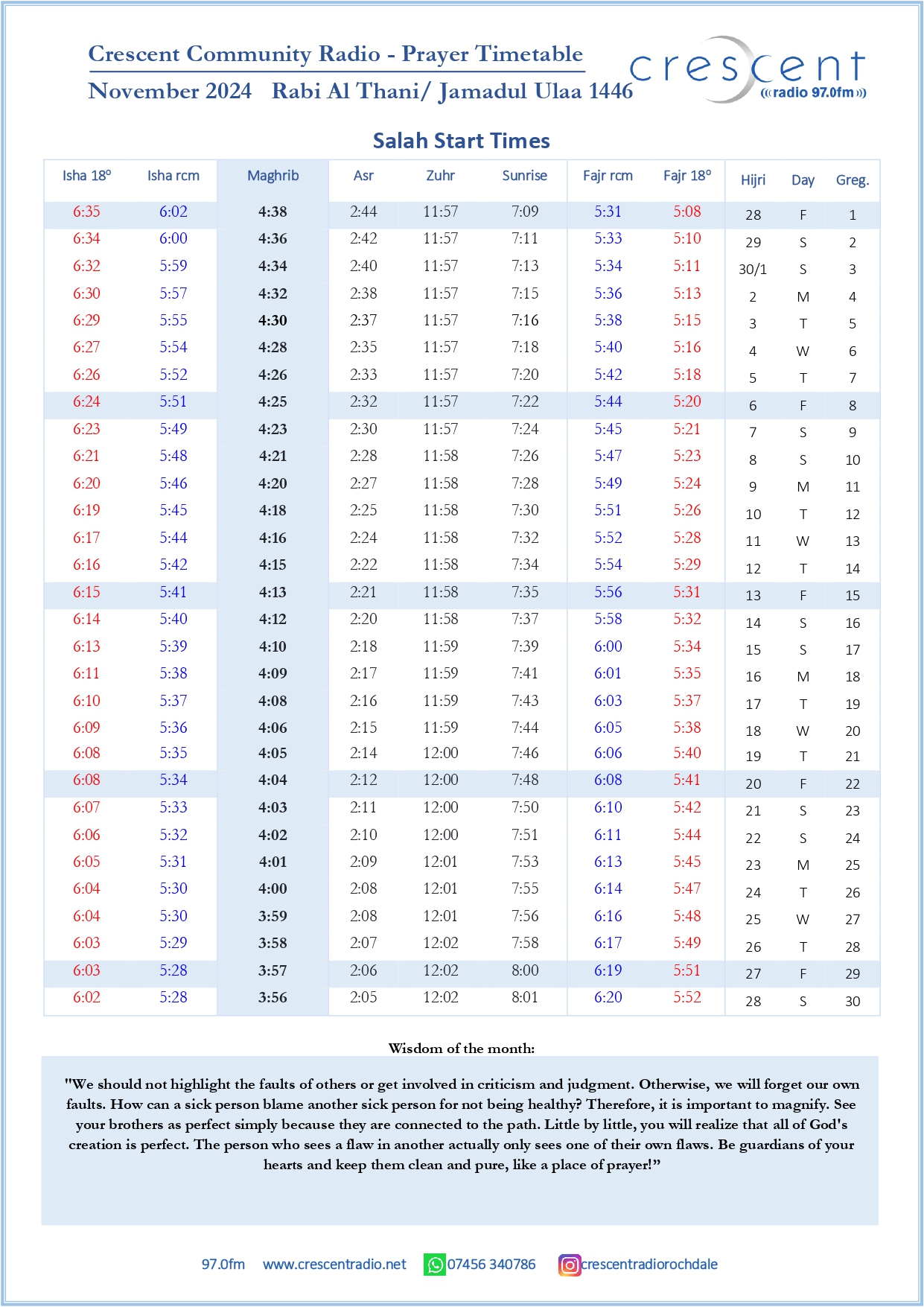 2022 Eid-ul-Fitr Jamaat Times – Crescent Community Radio 97FM