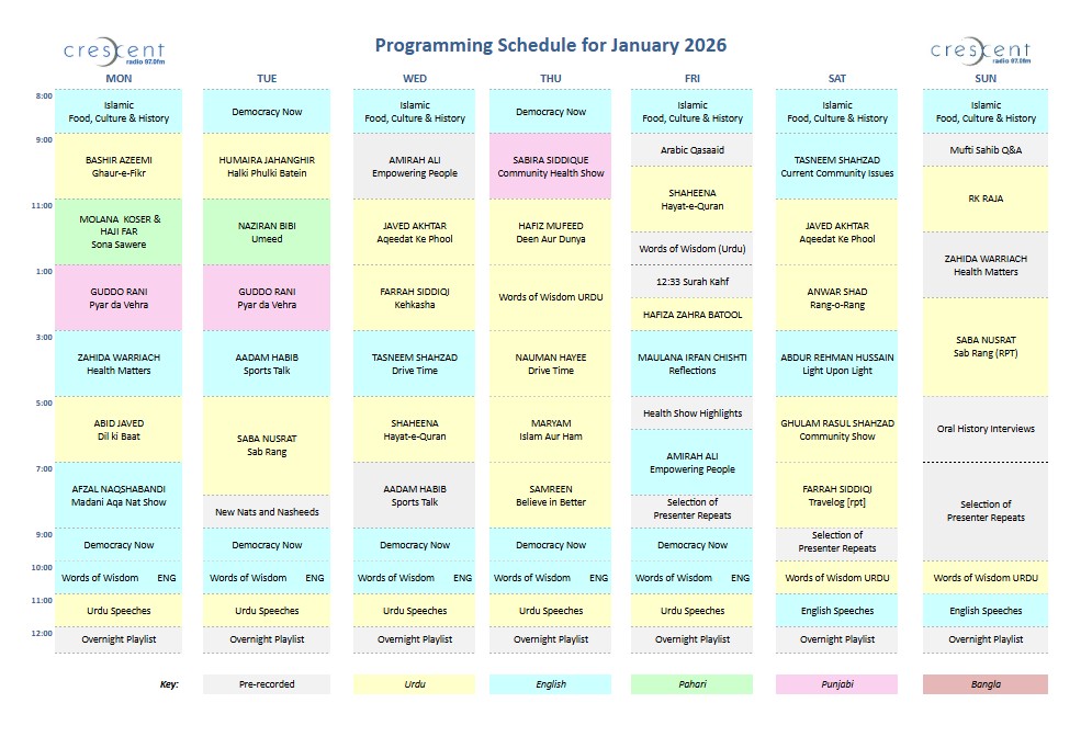 Current Programming Schedule – Crescent Community Radio 97FM